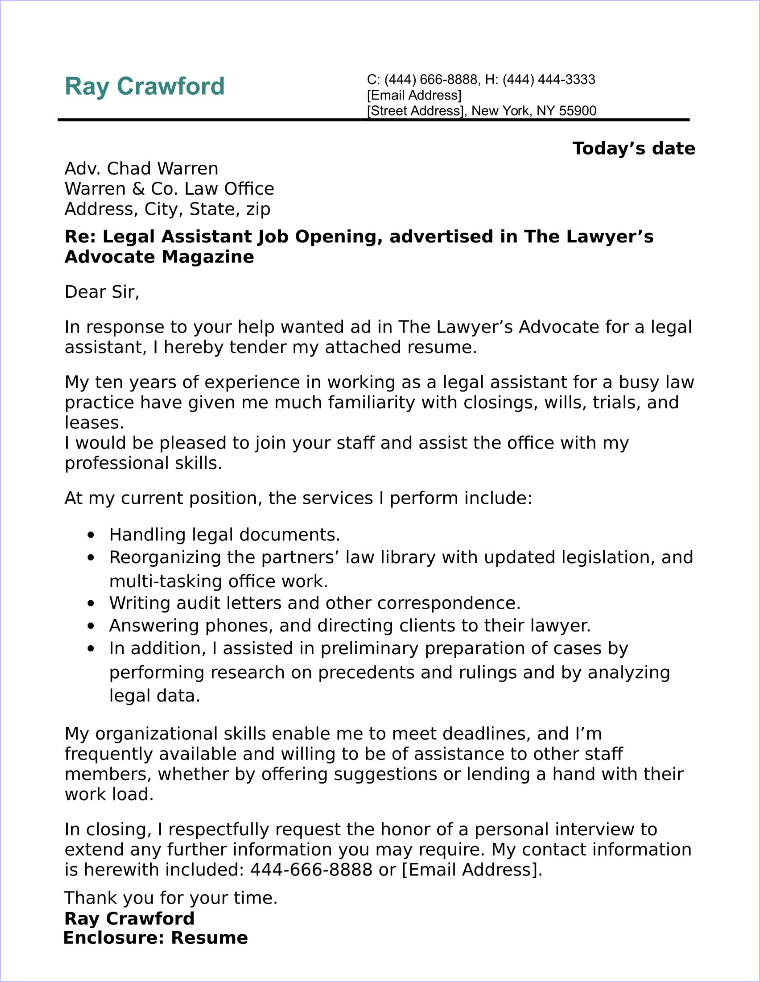 Legal Assistant Cover Letter Sample Legal Assistant Cover Letter Sample